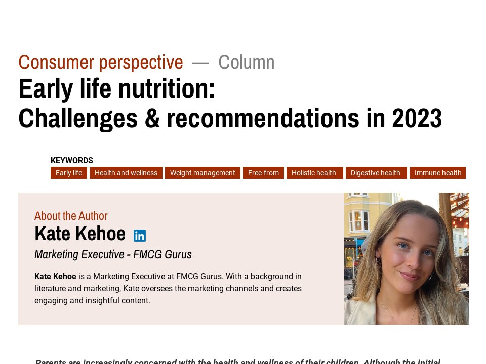Column - CONSUMER PERSPECTIVE: Early life nutrition: Challenges ...