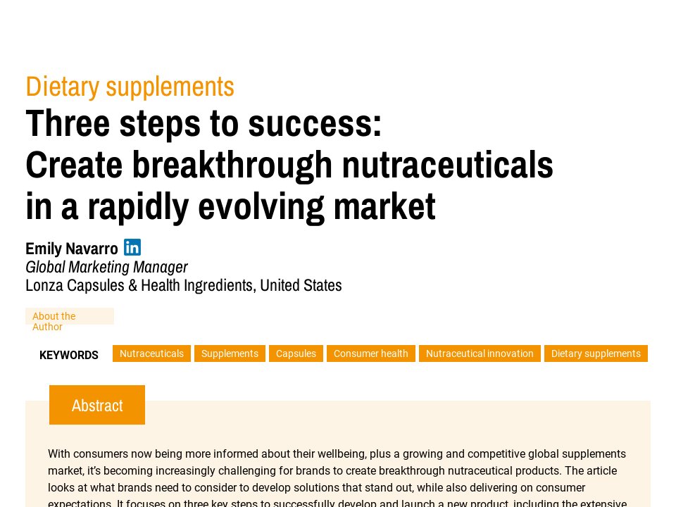 DIETARY SUPPLEMENTS - Three steps to success: Create breakthrough ...