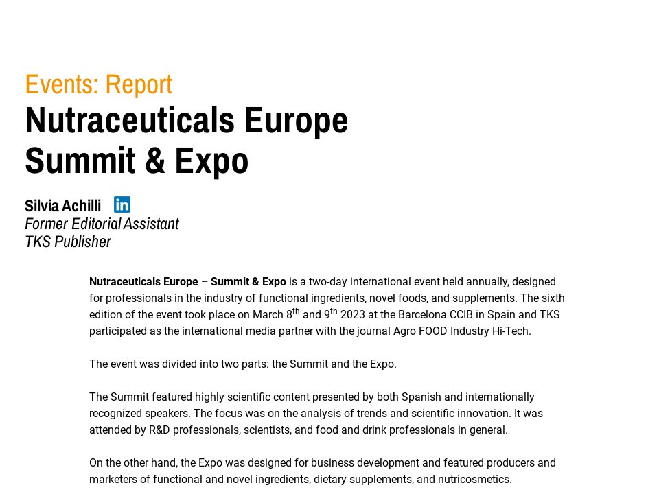 EVENTS: REPORT - Nutraceuticals Europe: Summit & Expo - AgroFOOD ...