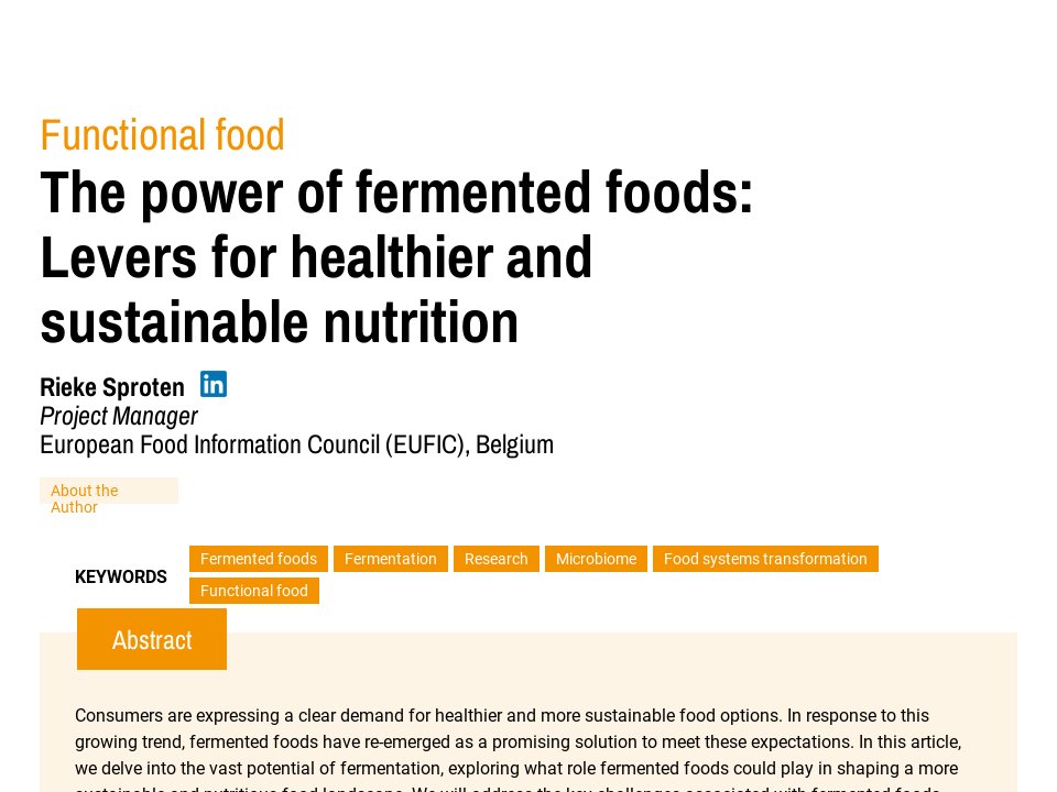 FUNCTIONAL FOOD - The power of fermented foods: Levers for healthier and sustainable nutrition ...