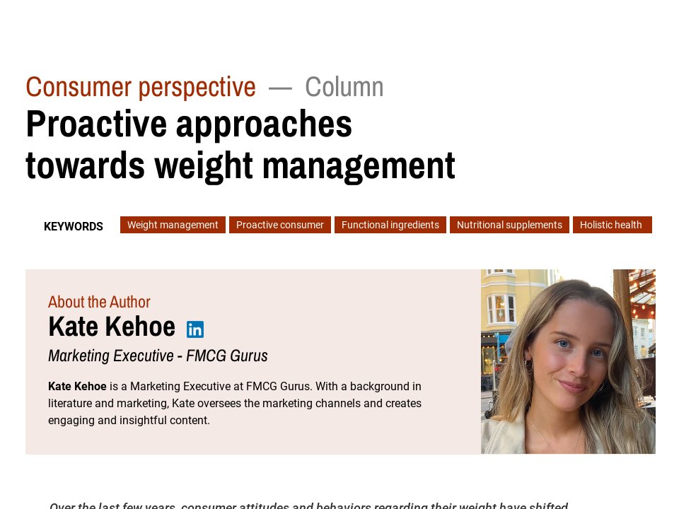 Column - CONSUMER PERSPECTIVE: Proactive approaches towards weight ...