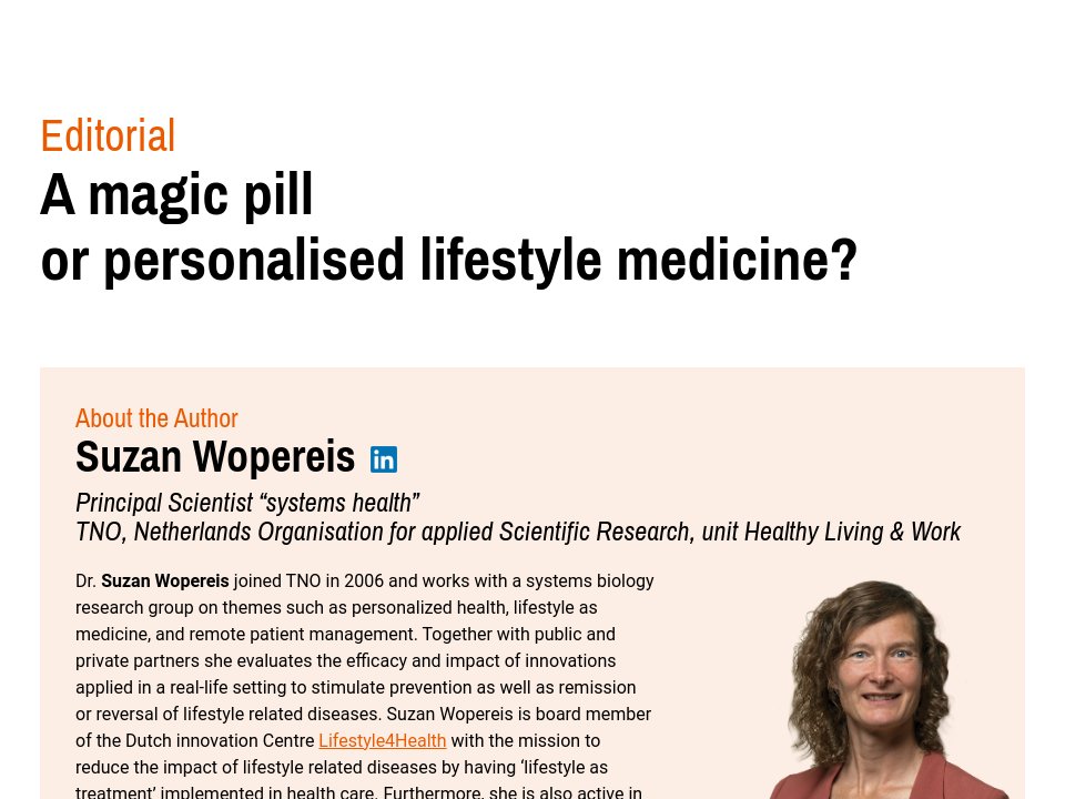EDITORIAL - A magic pill or personalised lifestyle medicine? - AgroFOOD ...