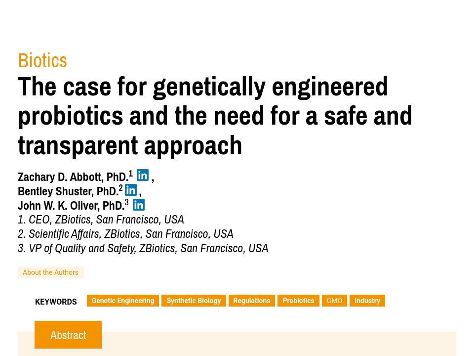 BIOTICS - The case for genetically engineered probiotics and the need ...