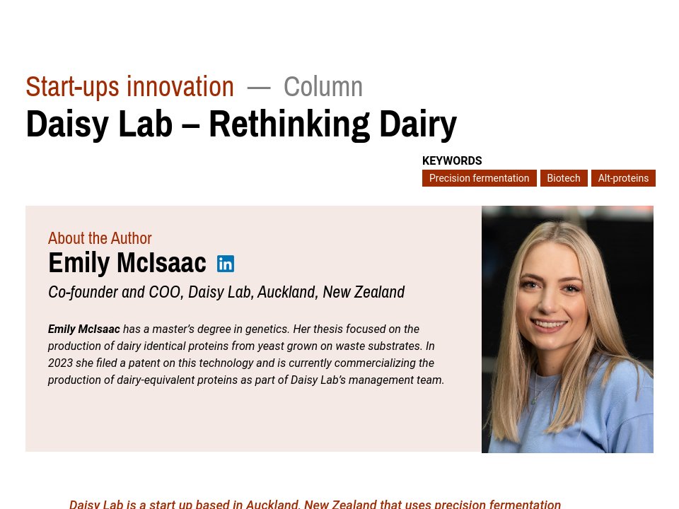 Column - START-UPS INNOVATION: Daisy Lab – Rethinking Dairy - AgroFOOD Industry Hi Tech 35(2) 2024