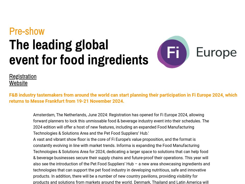 PRE-SHOW - Fi Europe 2024 - AgroFOOD Industry Hi Tech 35(2) 2024