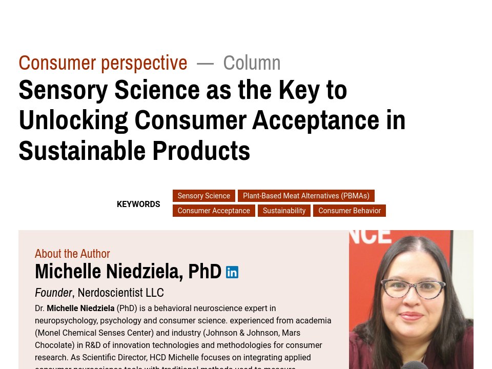 Column - CONSUMER PERSPECTIVE: Sensory Science as the Key to Unlocking ...