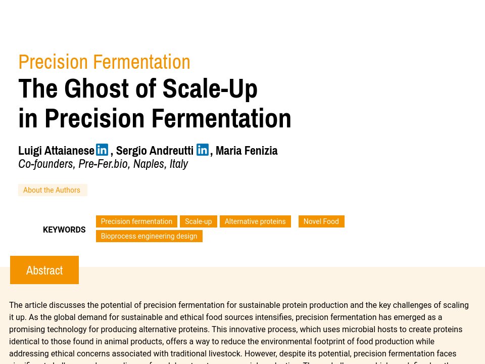 PRECISION FERMENTATION - The Ghost of Scale-Up in Precision ...
